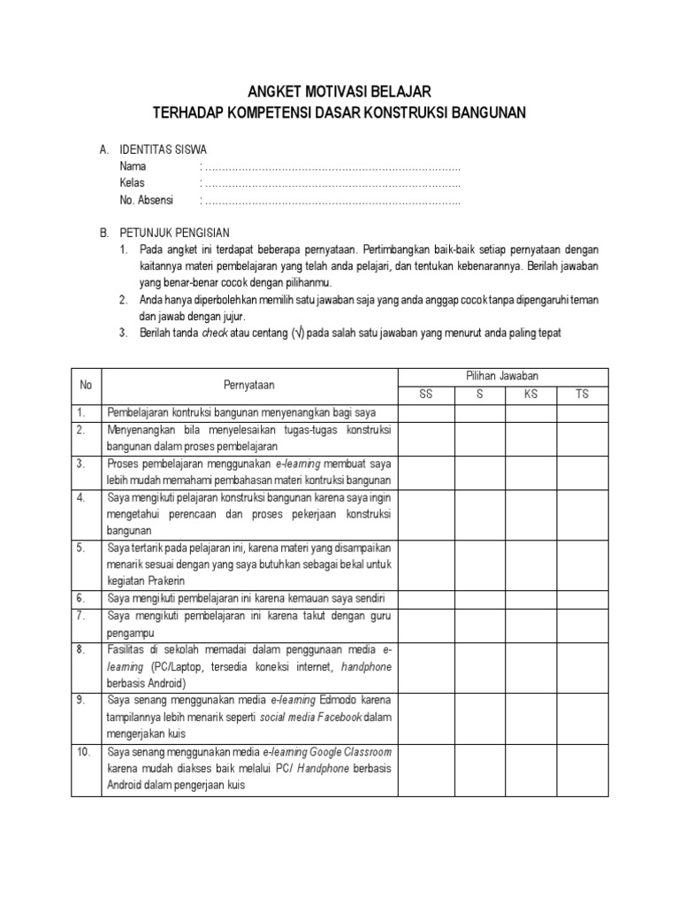 Angket Motivasi Belajar | PDF