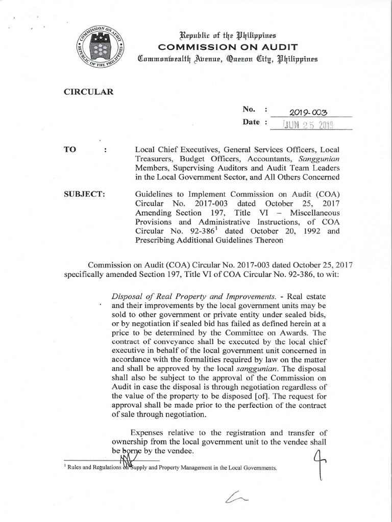 COA Circular No. 2019-003 PDF | PDF