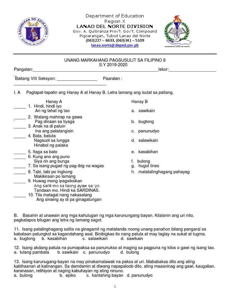 Filipino 8 1st Quarter | PDF