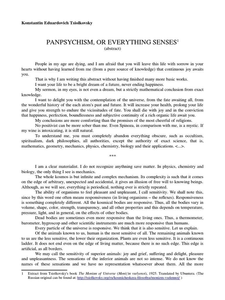 Tsiolkovsky Panpsychism TR | PDF | Senses | Human