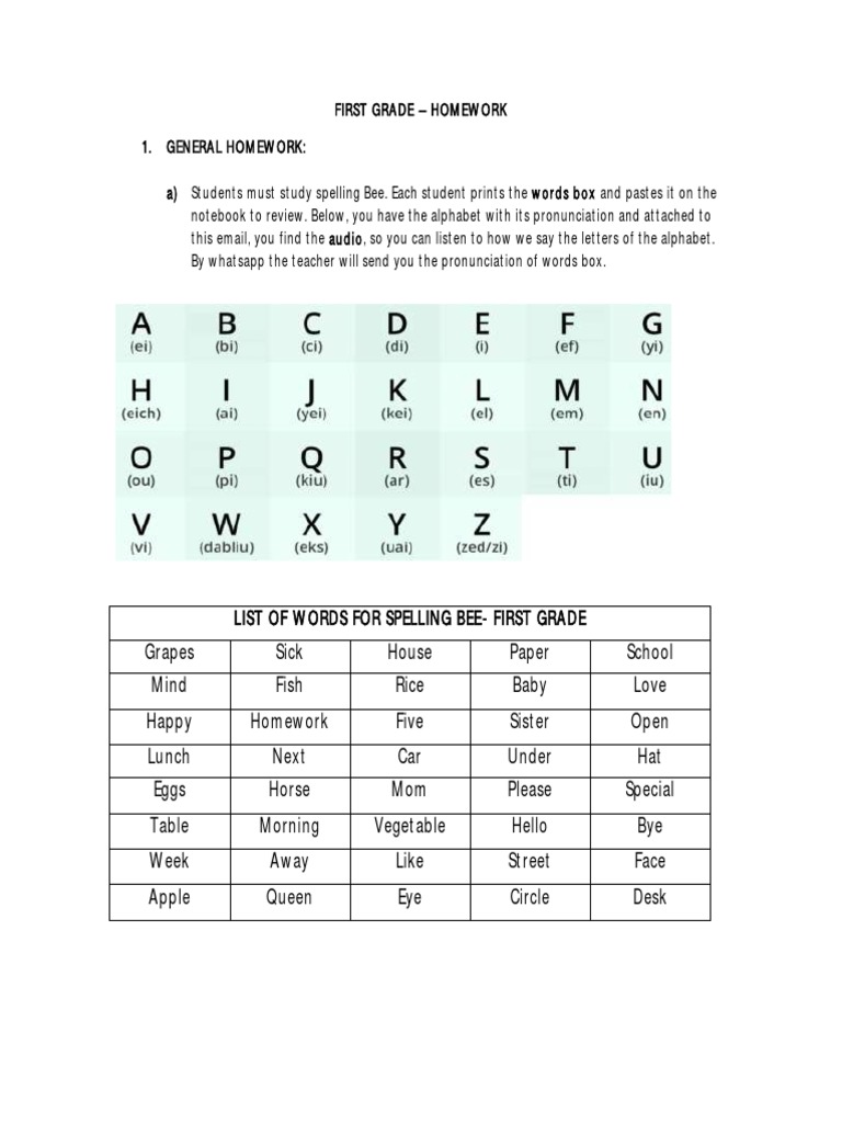 List of Words For Spelling Bee-First Grade | PDF