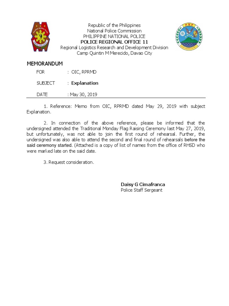 Memorandum: Police Regional Office 11 | PDF