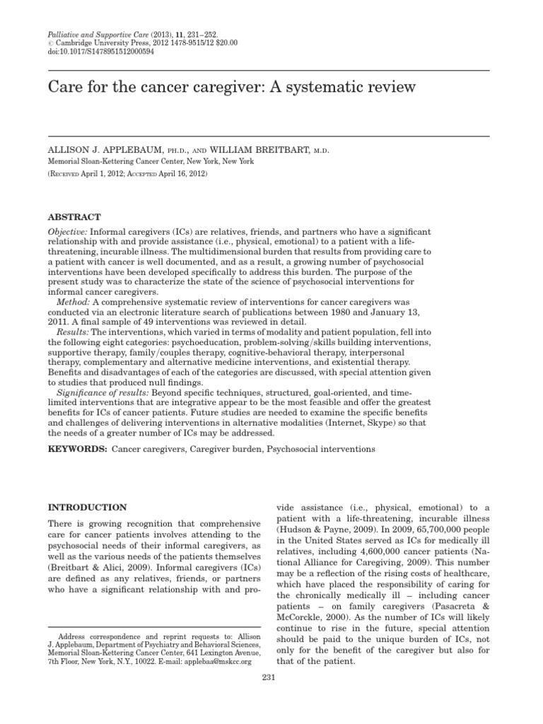 Applebaum 2012 | PDF | Caregiver | Randomized Controlled Trial