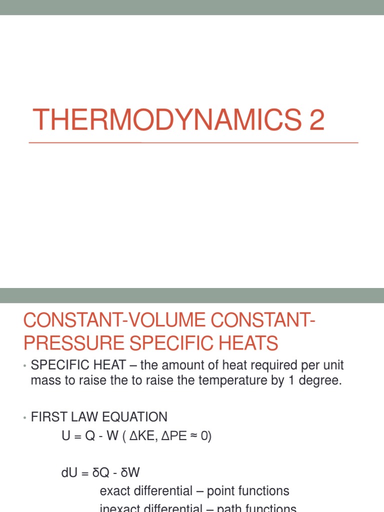 Thermodynamics 2 Constant-Volume Constant-Pressure Specific Heats | PDF ...