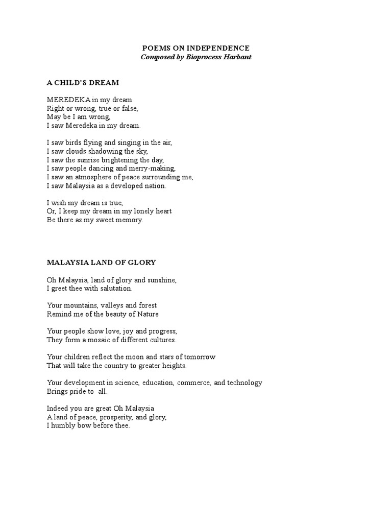 Merdeka Poems Celebrating Independence | PDF | Poetry