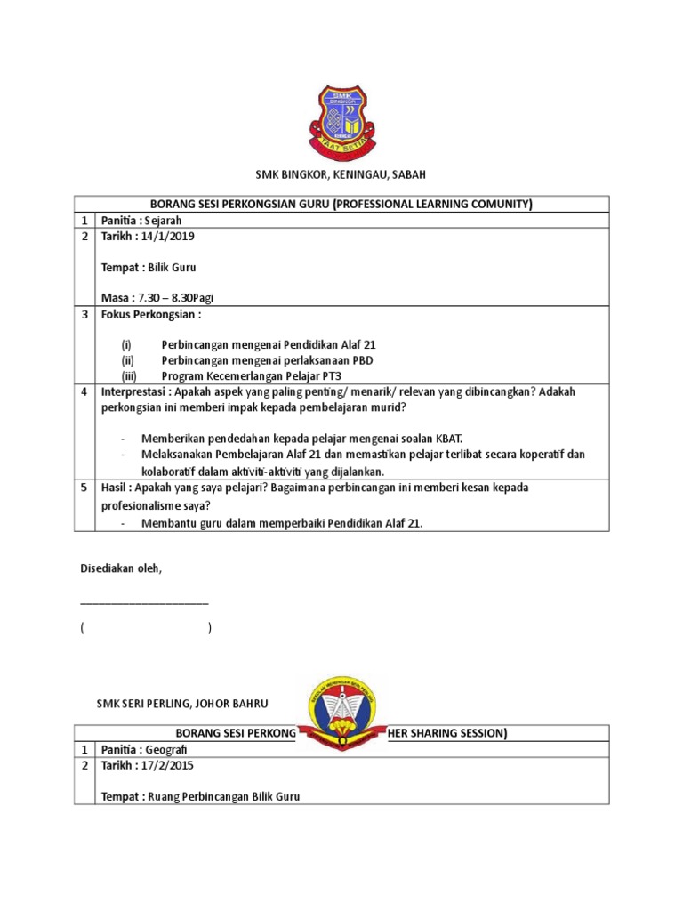 Laporan PLC 1 Dan 2 Teacher Sharing Session | PDF