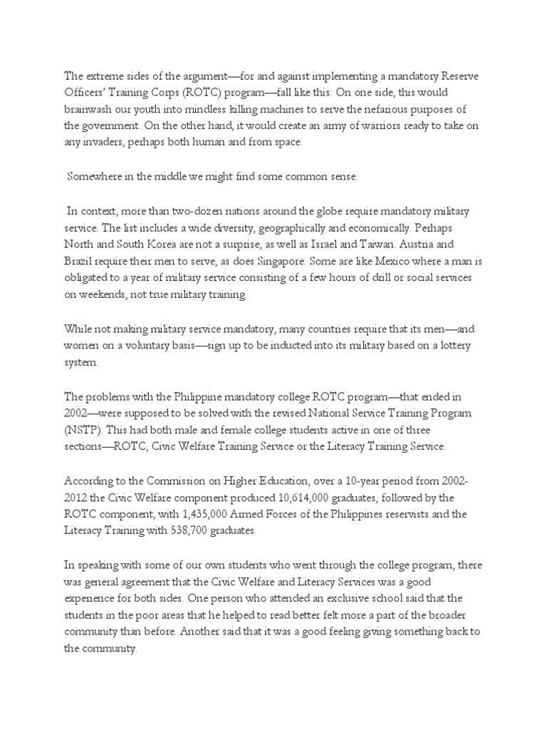 Mandatory ROTC | PDF | Military Service | Reserve Officers' Training Corps