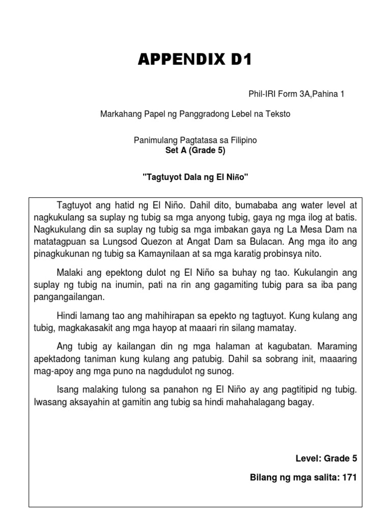 Phil Iri - Appendix d1 | PDF