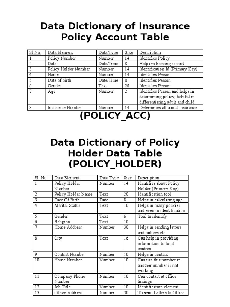 Data Dictionary | PDF | Cheque | Insurance