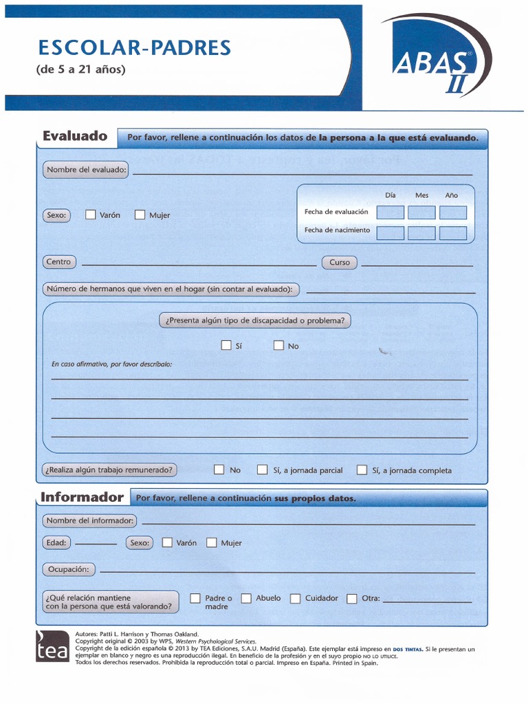 Cuestionario ABAS II Familia 5-21 PDF | PDF
