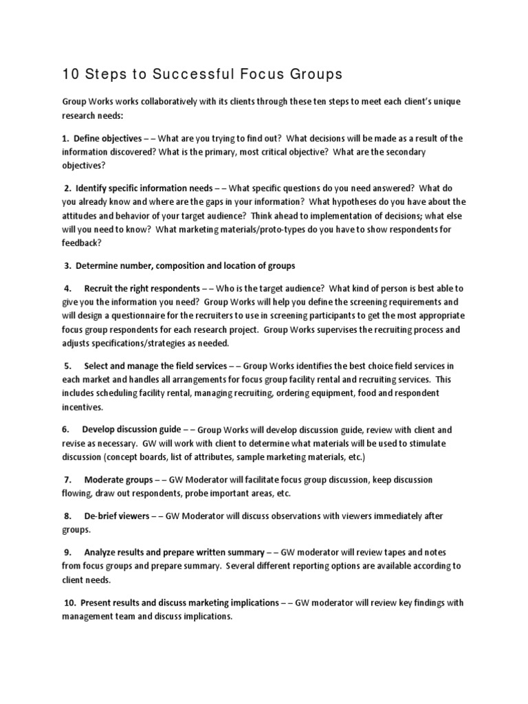 10 Steps To Successful Focus Groups | PDF | Focus Group | Target Audience