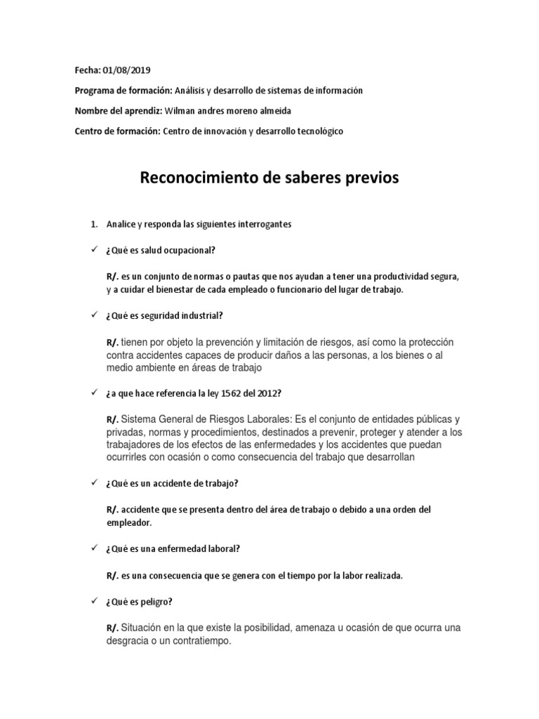 Reconocimiento de Saberes Previos | PDF