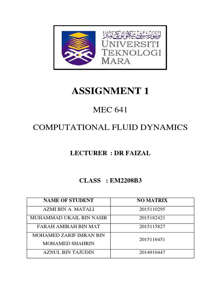 Assignment 1 CFD | PDF | Fluid Dynamics | Navier–Stokes Equations