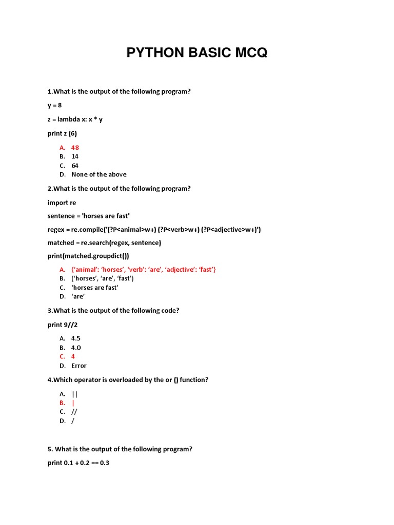 Python Basic, Numpy, Panda-Mcq - Key | Download Free PDF | Notation ...