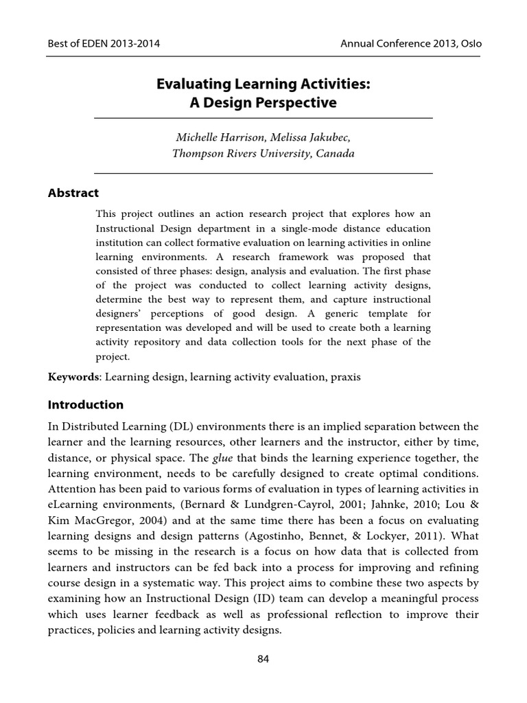 Evaluating Learning Activities | PDF | Instructional Design ...