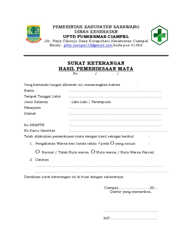 Surat Keterangan Hasil Pemeriksaan Mata | PDF