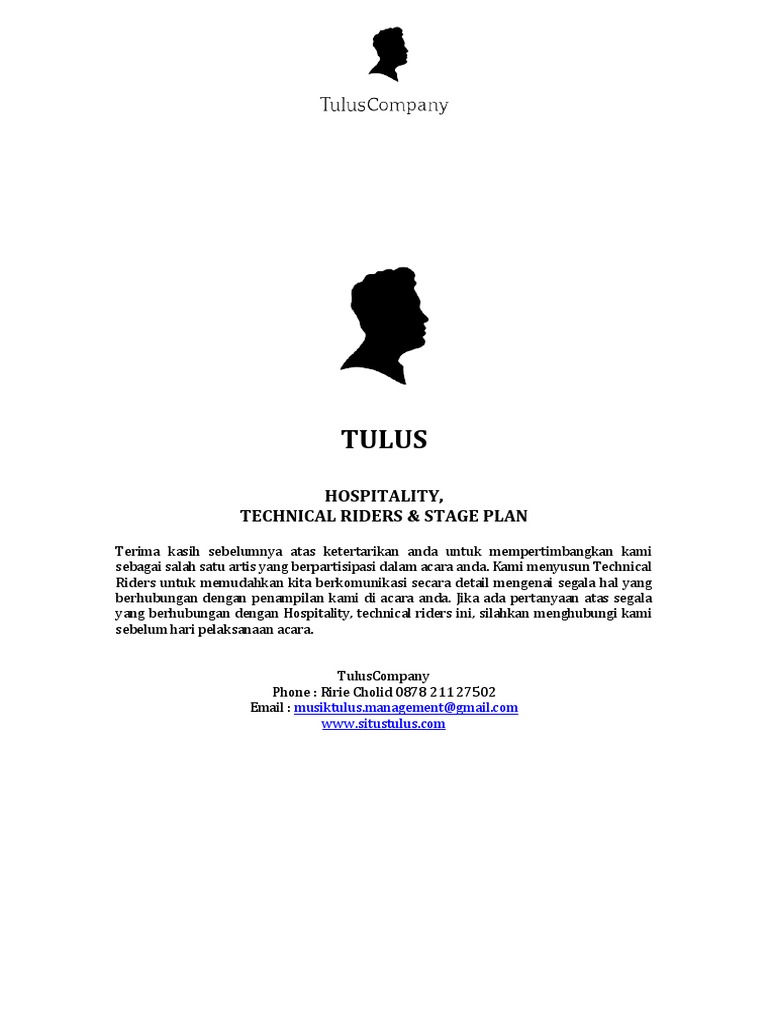 Hospitality, Riders, Stage Plan TULUS - 2017 | PDF