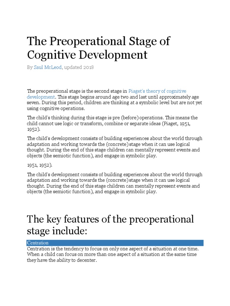 Preoperational Stage Of Cognitive Development