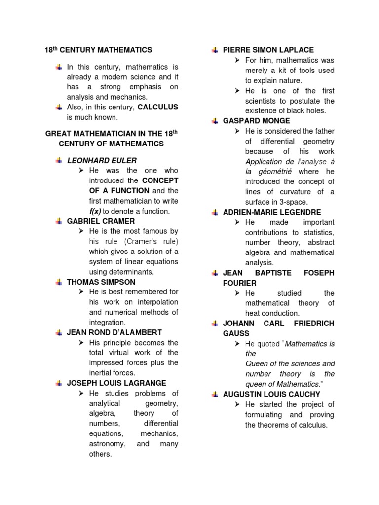 18th Century Mathematics and Mathematicians | PDF | Number Theory ...
