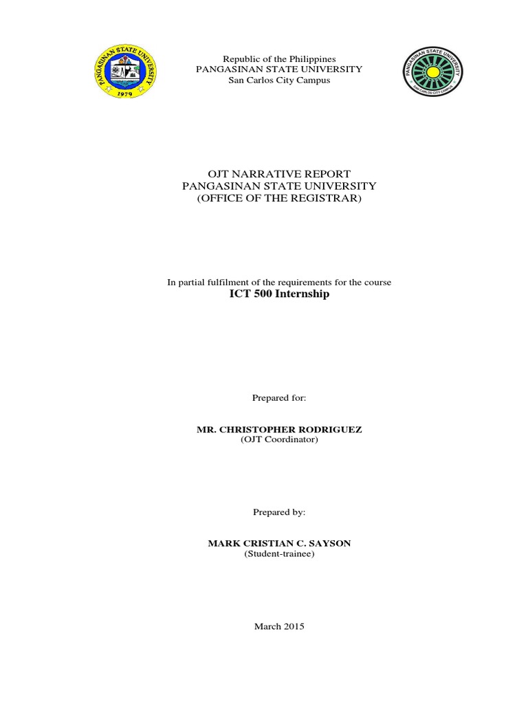 Ojt Narrative Report Pangasinan State University (Office of The ...