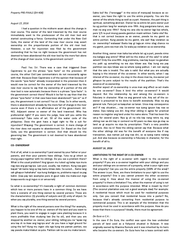 Revised Property Transcripts - PRE-FINALS EH408 - Complete | PDF | Concurrent Estate | Ownership