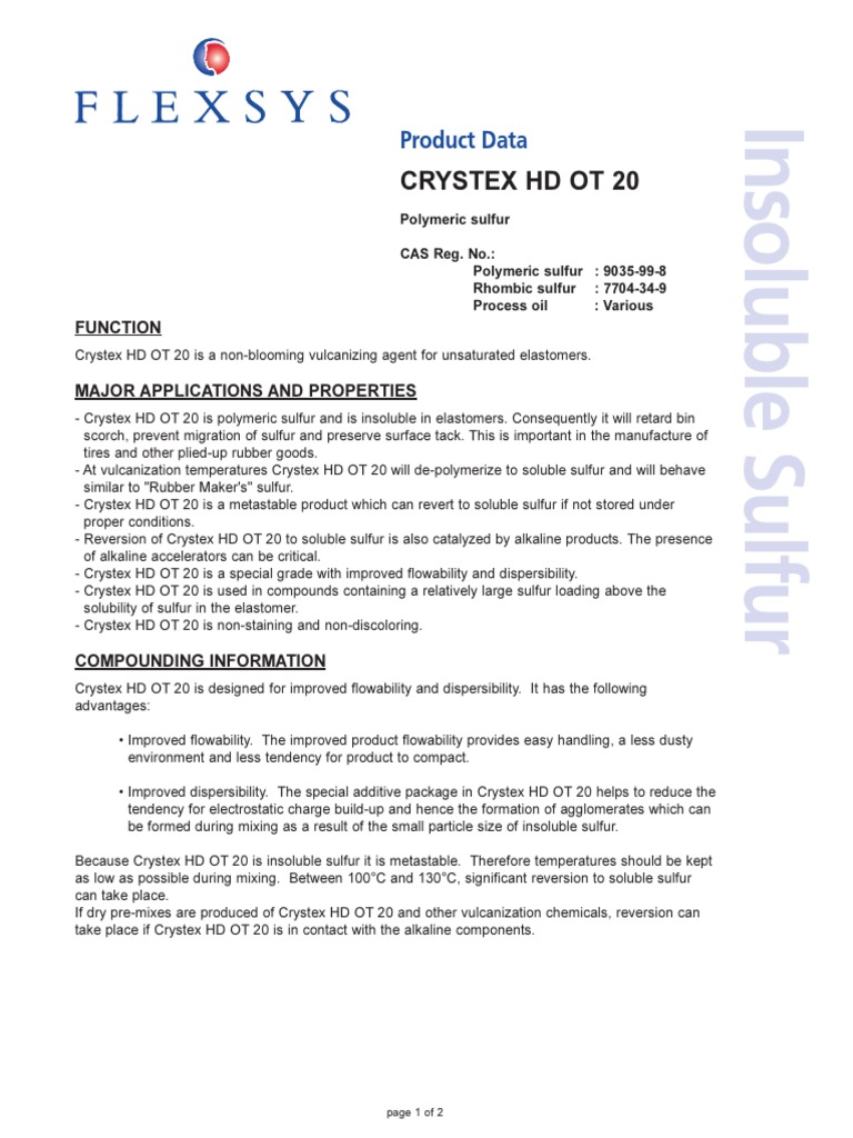 Crystex HD OT 20 PDF | PDF | Sulfur | Solubility