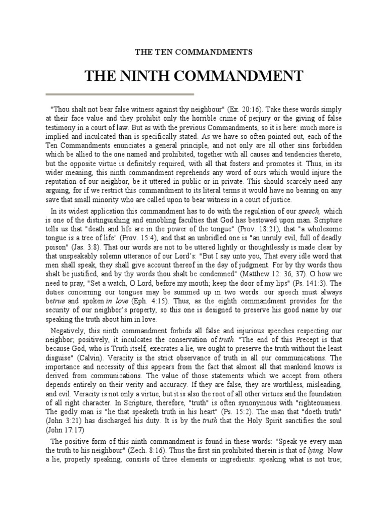 9th Commandment | PDF | Ten Commandments | Lie