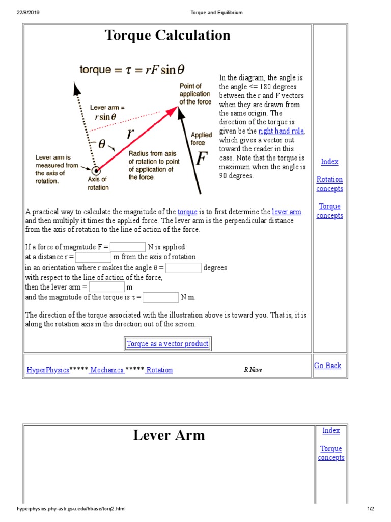 Torque Calculation: Right Hand Rule | PDF | Torque | Lever