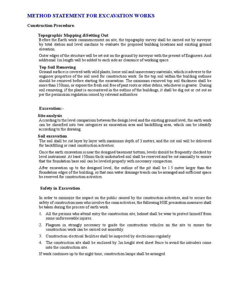 Method Statement for Excavation Works and Construction of Column ...