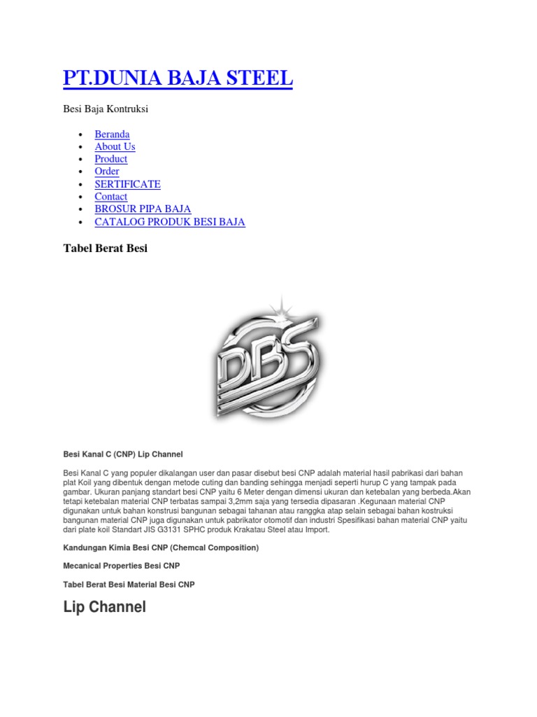 Besi Baja Kontruksi: Tabel Berat Besi Baja CNP, WF, H Beam dan Plat | PDF