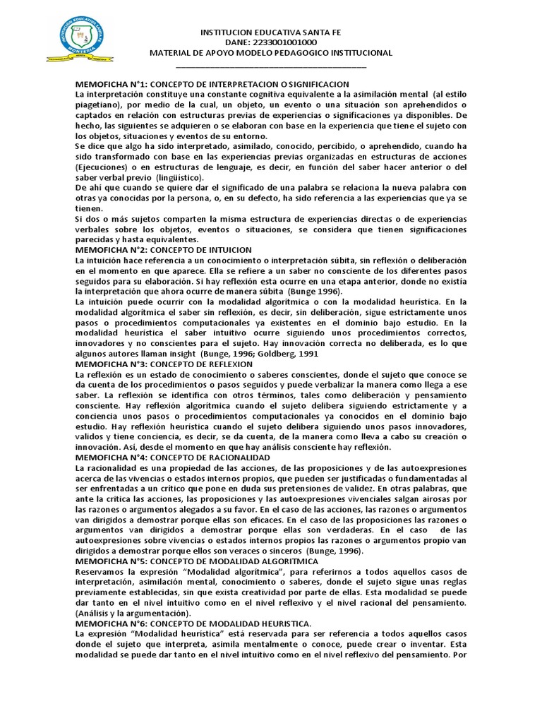 Memofichas Modelo Pedagogico Iesaf | PDF | Algoritmos | Interpretación ...