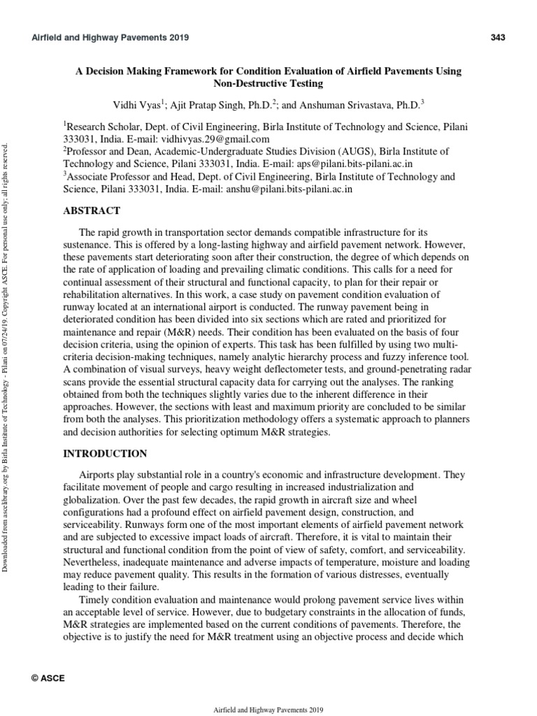 A Decision Making Framework For Condition Evaluation of Airfield ...