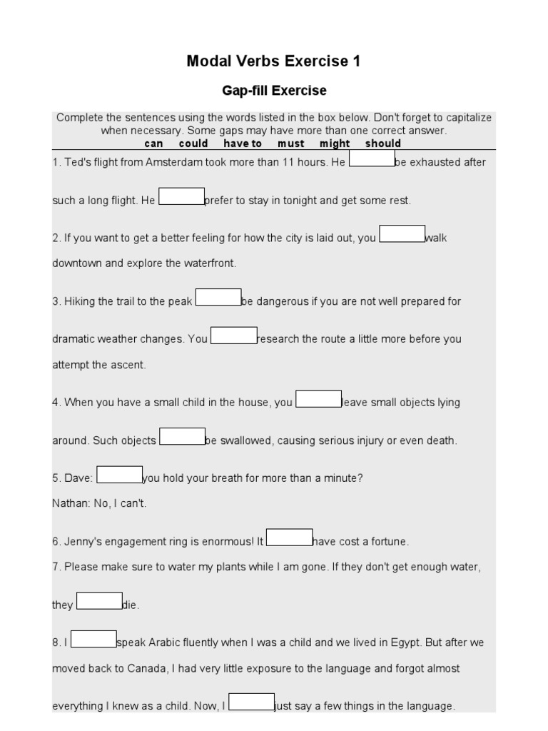 Modal Verbs Exercises | PDF | Nature