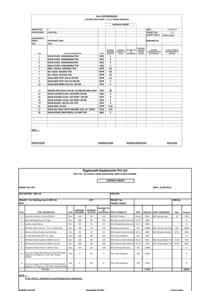 New Indent Format-H & H ENTERPRISES-11-3-19 | PDF | Pipe (Fluid ...