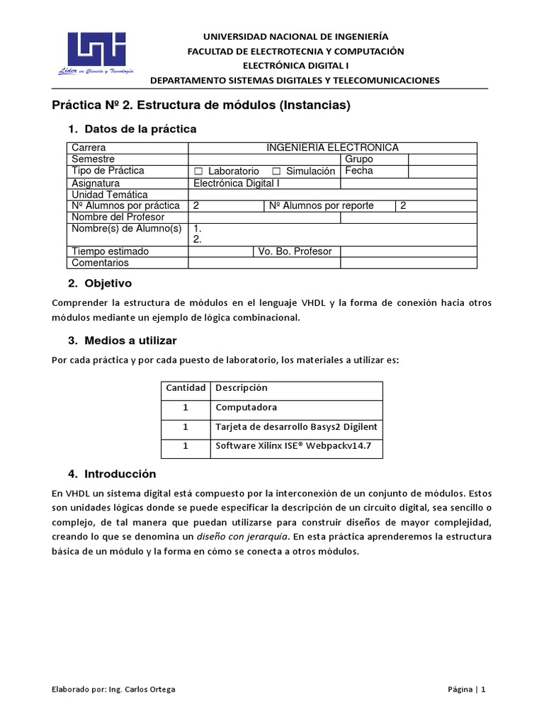 Lab #2 FPGA - Estructura de Modulos (Instancias) | PDF | Vhdl ...