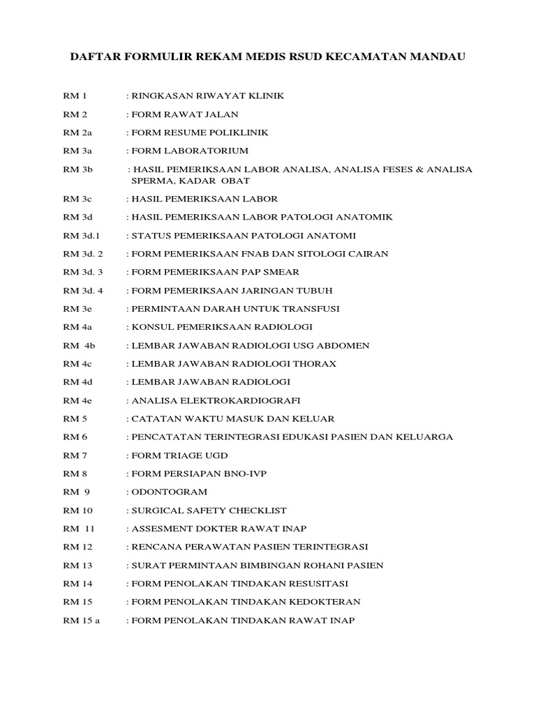 Formulir Rekam Medis RSUD Mandau | PDF | Kesehatan Holistik