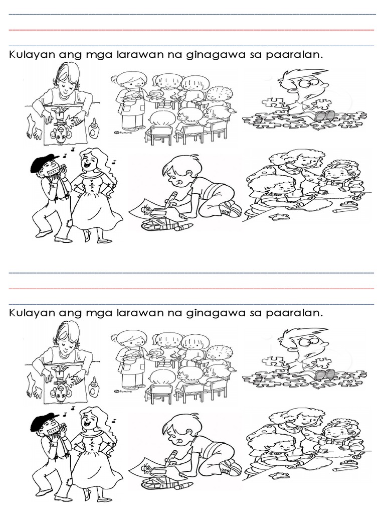 Kulayan ang mga larawan na ginagawa sa paaralan