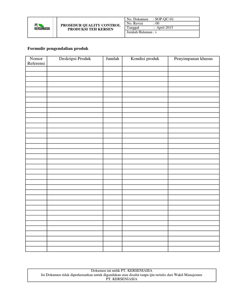 Formulir QC | PDF
