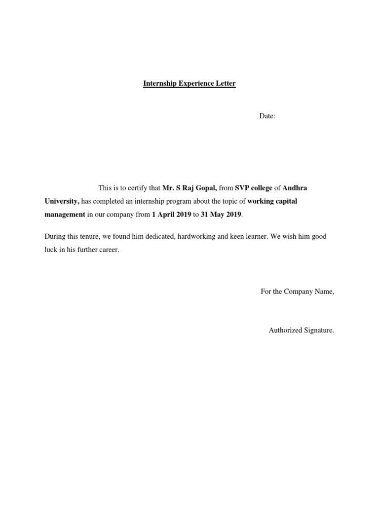 Internship Experience Letter | PDF