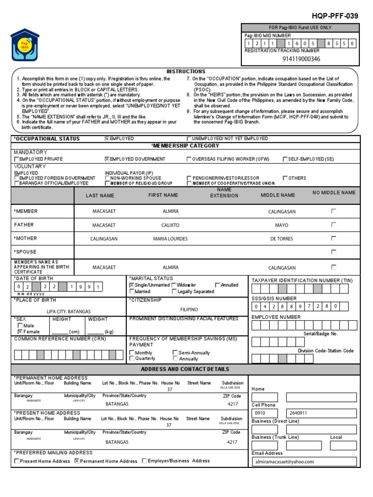 Member'S Data Form (MDF) : HQP-PFF-039 | PDF | Employment | Government