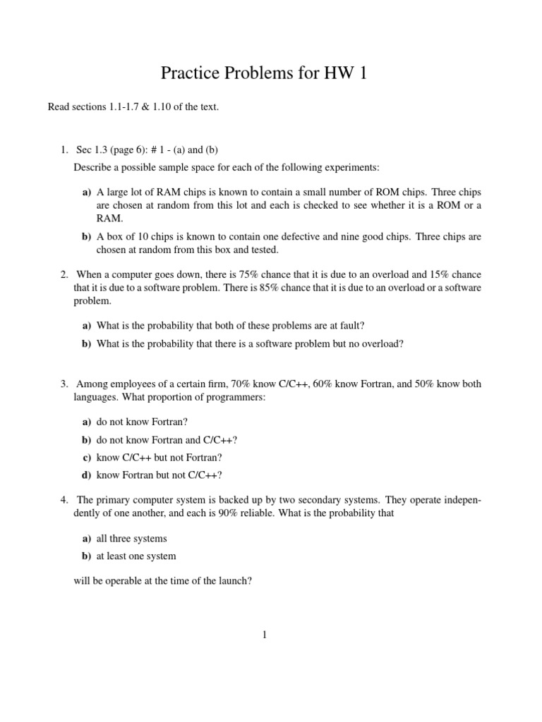 Probability Practice Problems for HW 1 | PDF | C++ | Probability