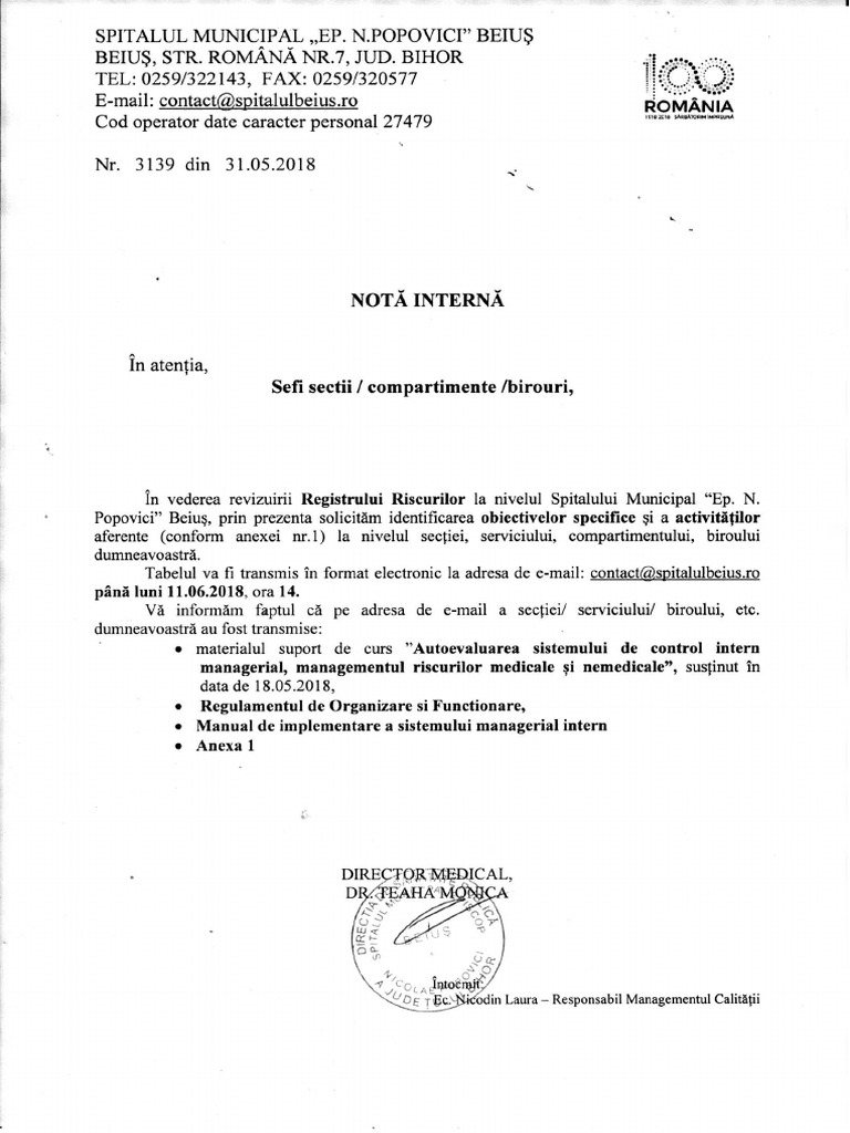 Nota Interna - Registrul Riscurilor PDF | PDF