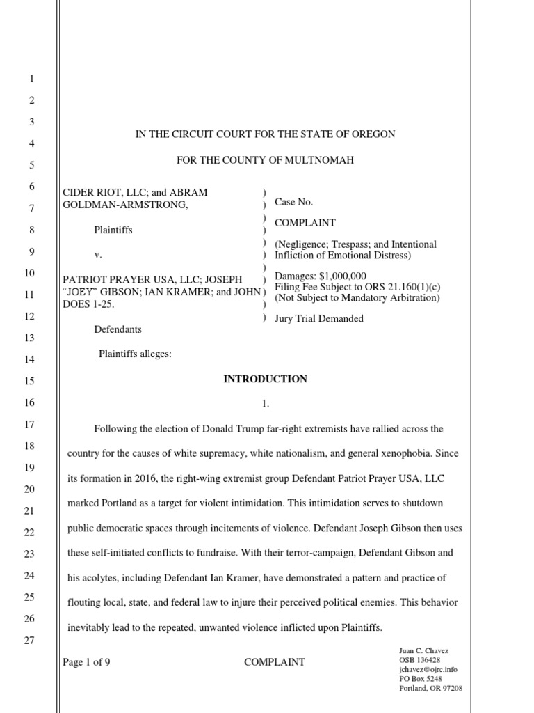 Cider Riot Complaint | PDF | Damages | Intentional Infliction Of ...