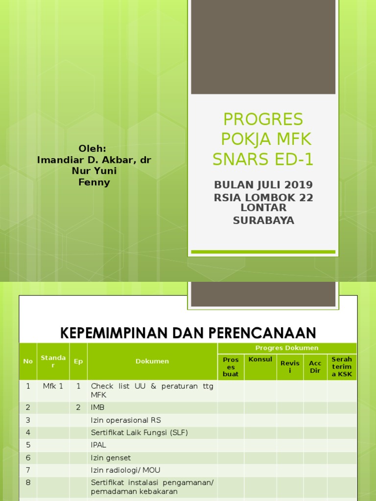Progres Pokja MFK RSIA LDDL | PDF