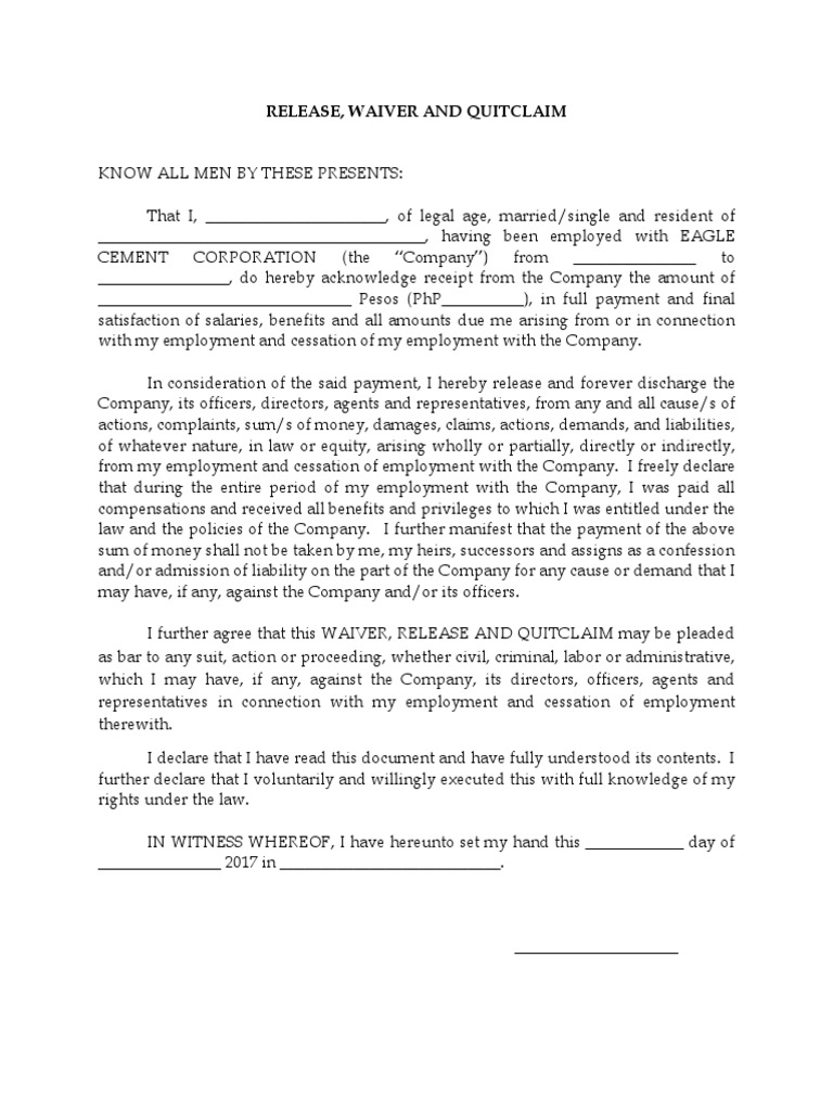 Waiver Template | PDF | Employment | Private Law