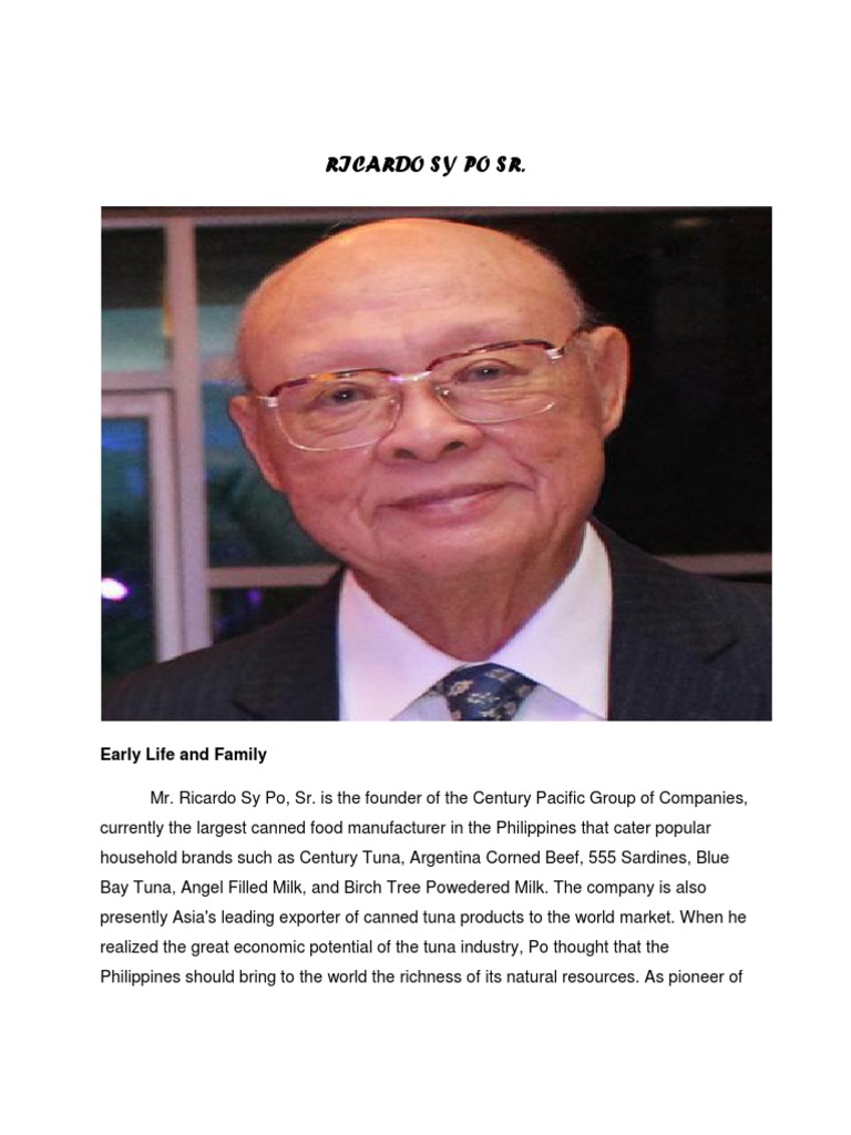 The Remarkable Journey and Achievements of Philippine Business Pioneer Ricardo Sy Po Sr ...