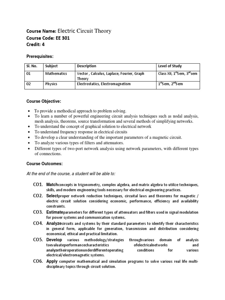 Analysis and Applications of Electric Circuits: Preparing Students for ...