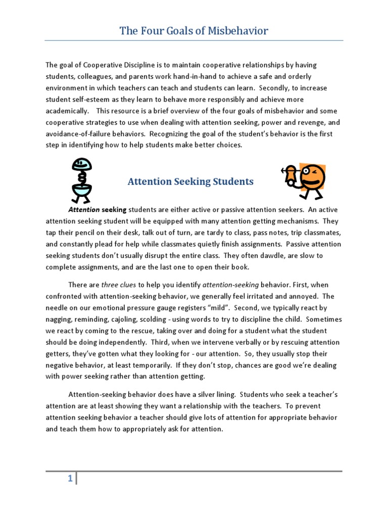 The Four Goals of Misbehavior: Attention Seeking Students | PDF ...