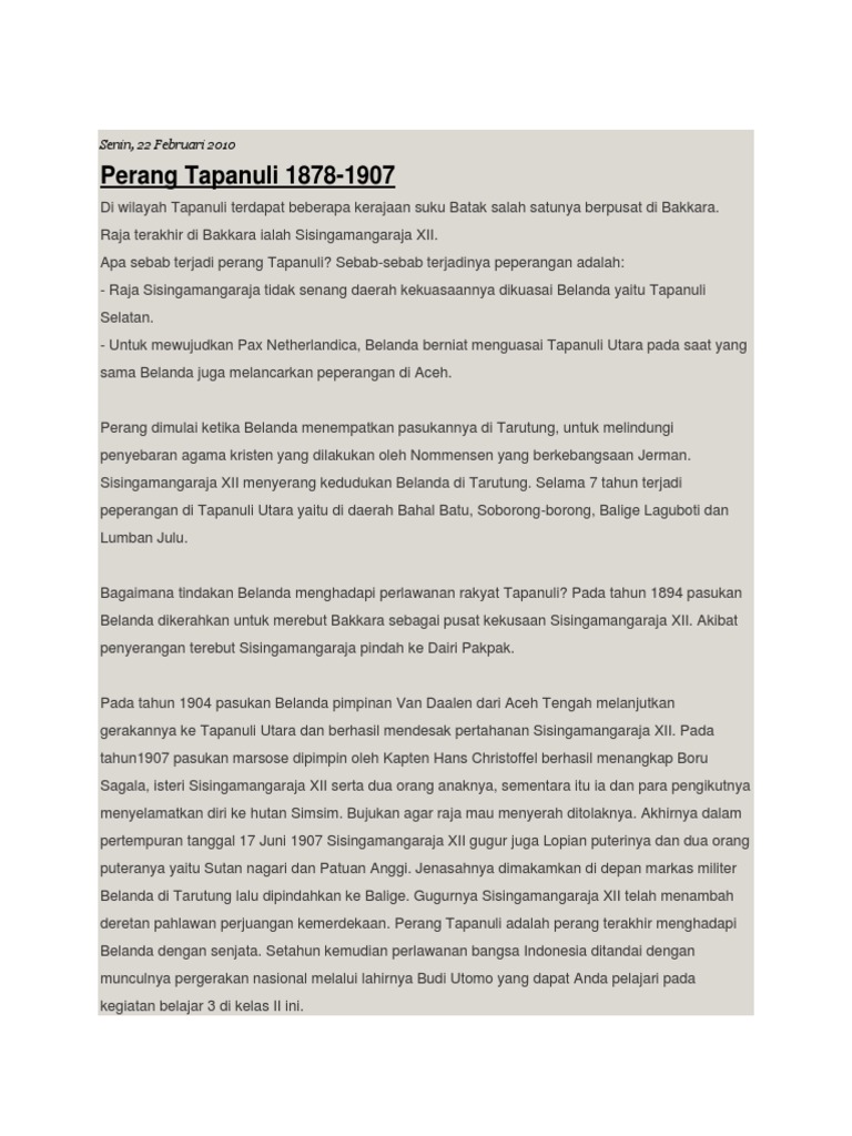 Perang Tapanuli dan Sisingamangaraja XII | PDF