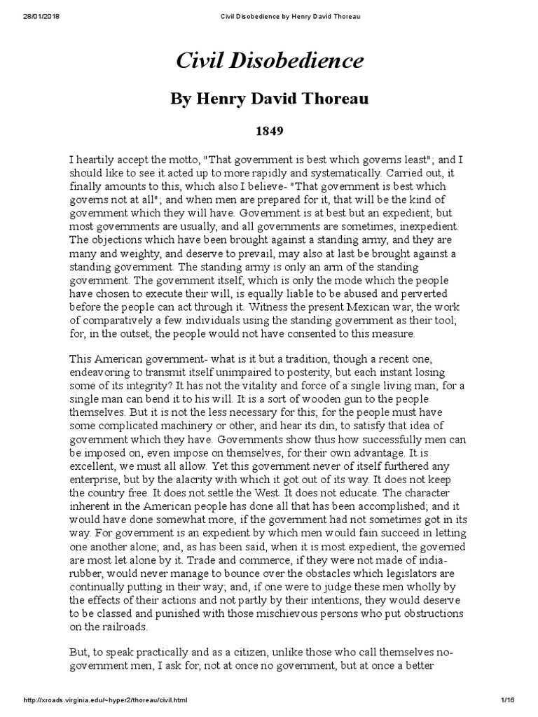 Civil Disobedience | PDF | Civil Disobedience (Thoreau) | Civil ...